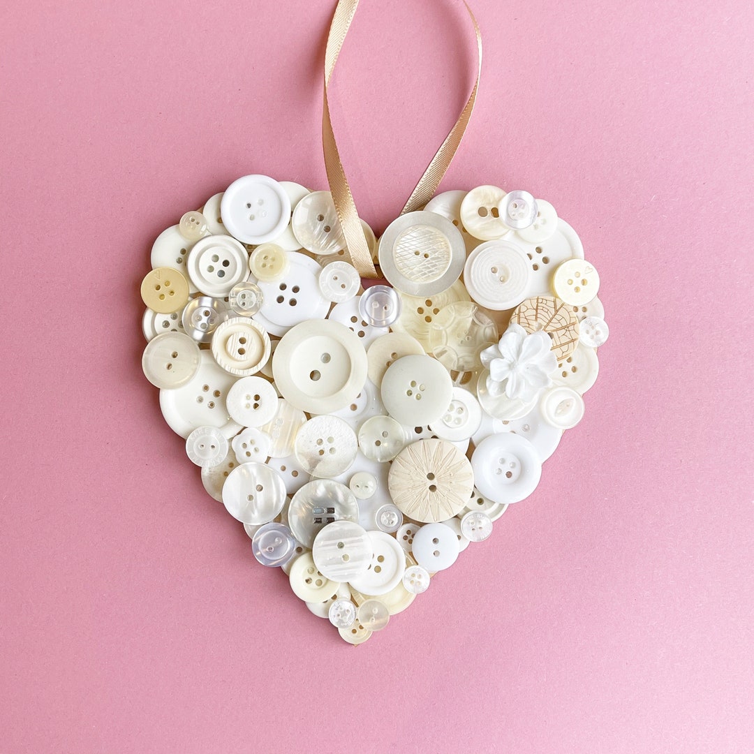 Ivory Cream Hanging Heart Button Art, Shabby Chic Heart Wall Decor ...