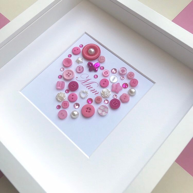 Personalised Gift for Mum framed pink button heart for Mum | Etsy