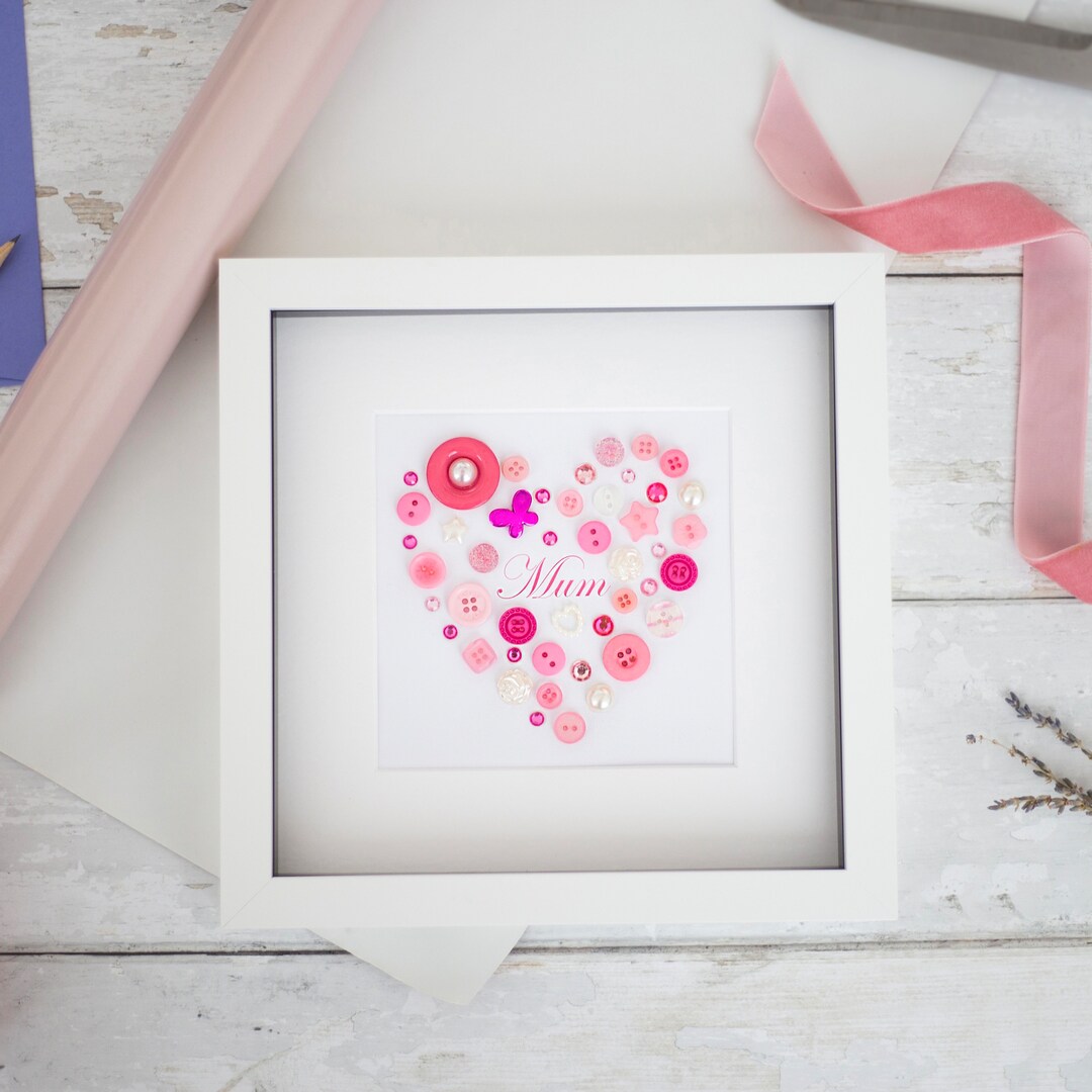 Personalised Gift for Mum, Framed Pink Button Heart for Mum - Etsy ...
