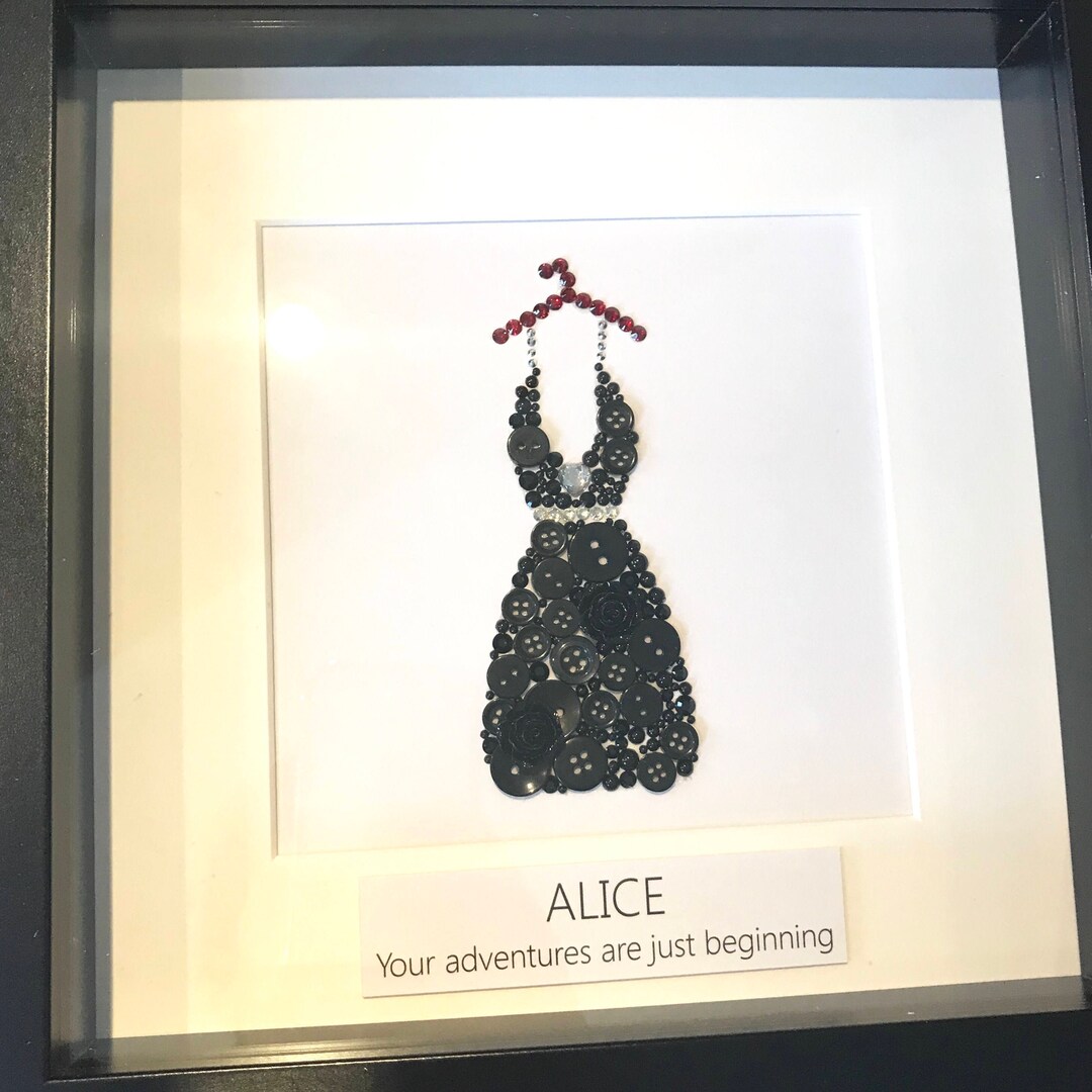 Personalised Little Black Dress Artwork, LBD Button Art, Framed Evening ...