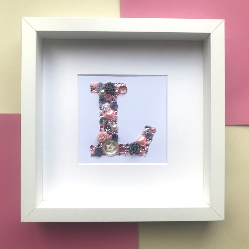 Personalised Initial Letter Button Art Frame Monogram - Etsy UK
