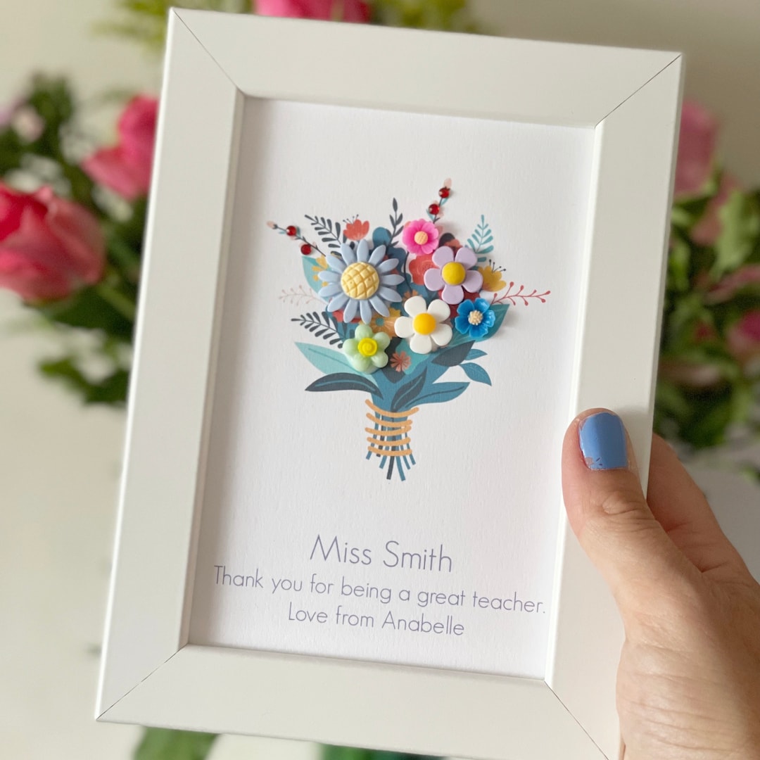 Personalised Teacher Thank You Bouquet, Framed Flowers Teacher Gift ...