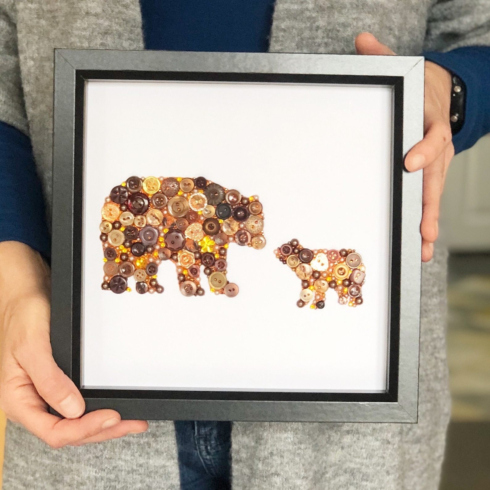 Mother's Day Mama Bear Button Art, Bear Cub Artwork, Mummy and Baby ...