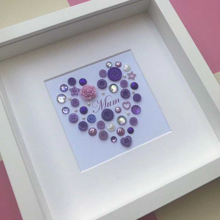 Personalised Mother's Day Gift - Framed Purple Button Heart for Mum - Etsy