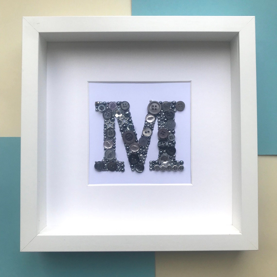 Personalised Initial Letter Button Art Frame, Monogram Children’s Wall ...