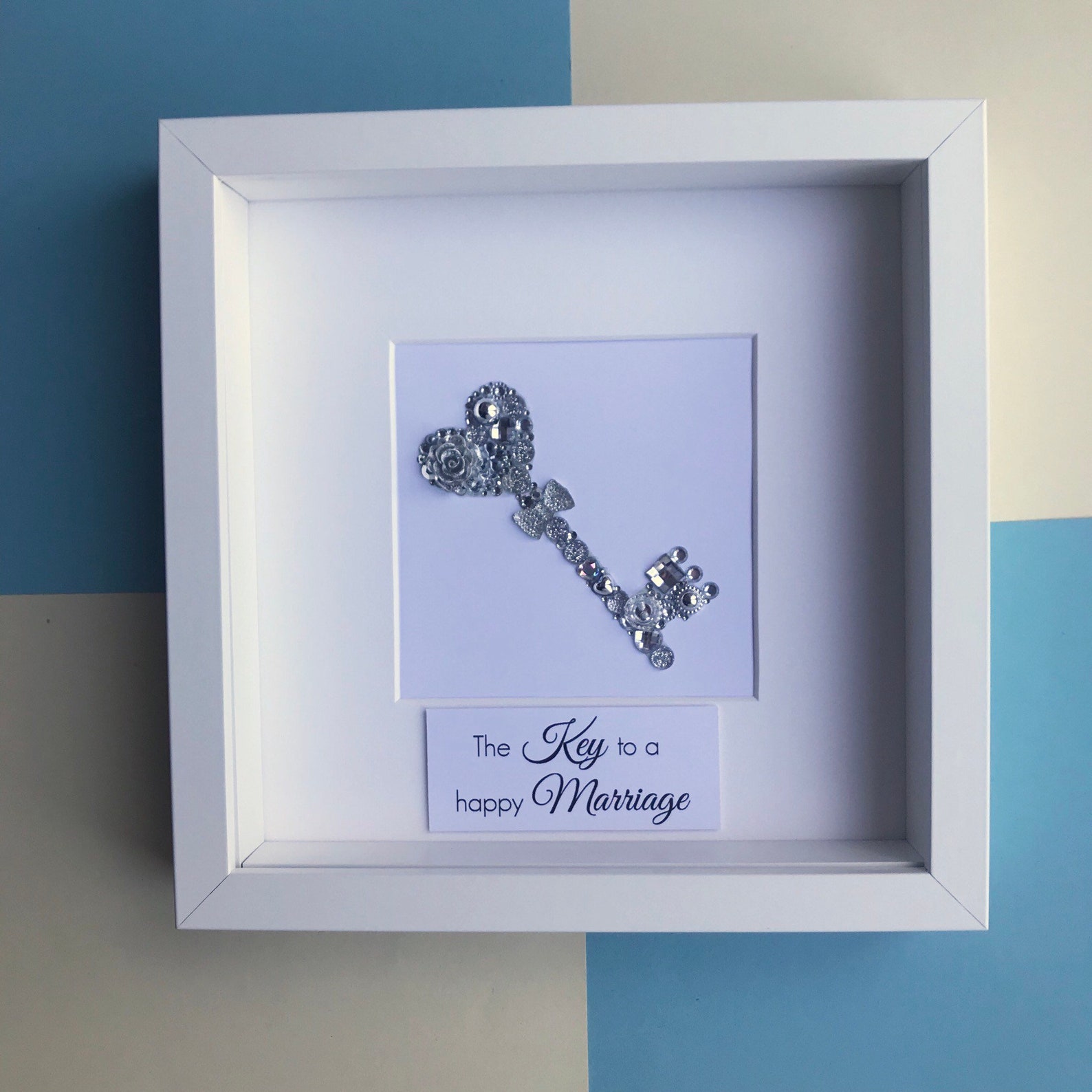 The Key to A Happy Marriage, Framed Silver Key Wedding Gift Idea ...