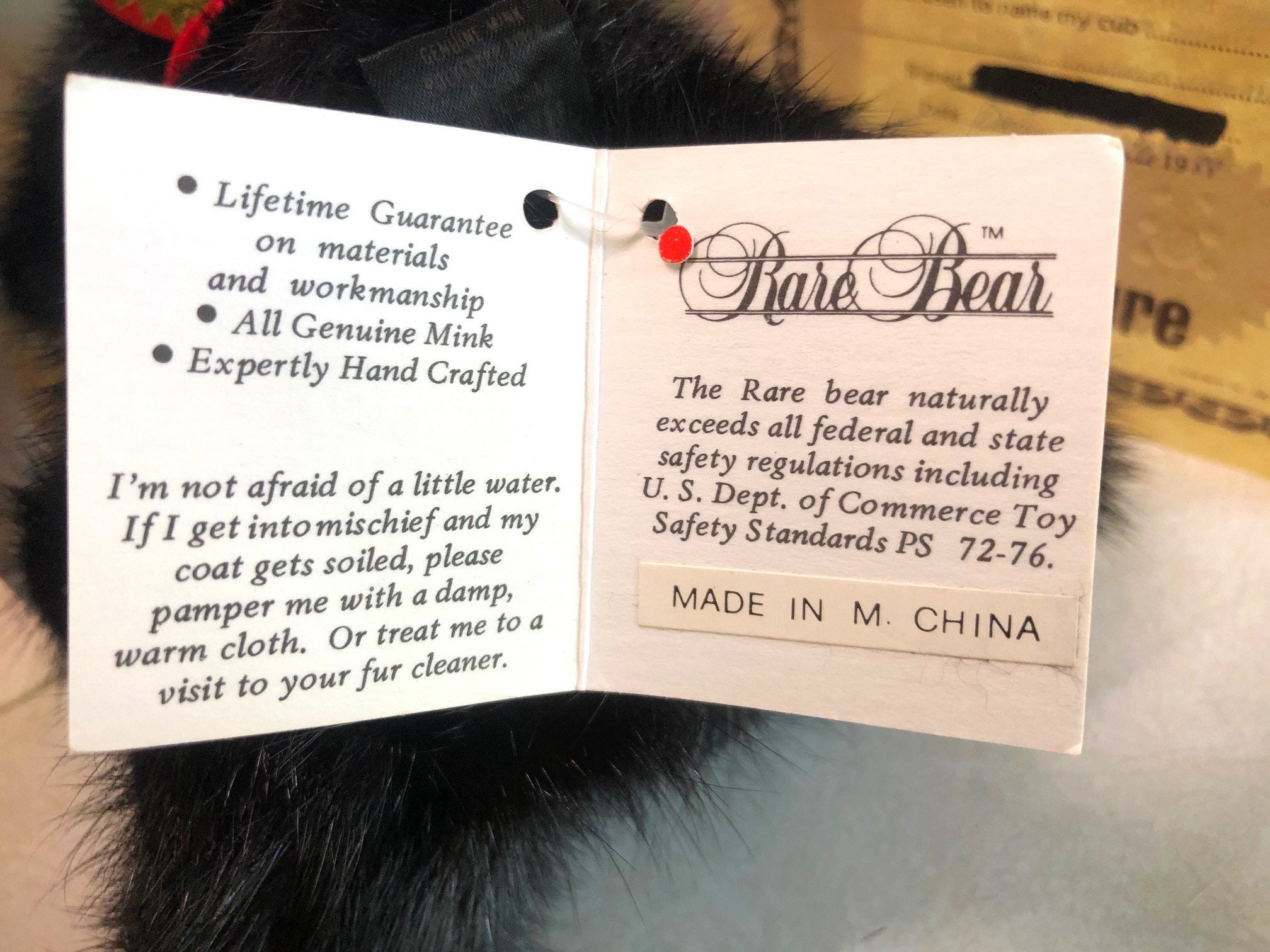 Genuine Mink Bear Ultimate Teddy Bear Hand Craft 1982 by Rare Bear Inc ...