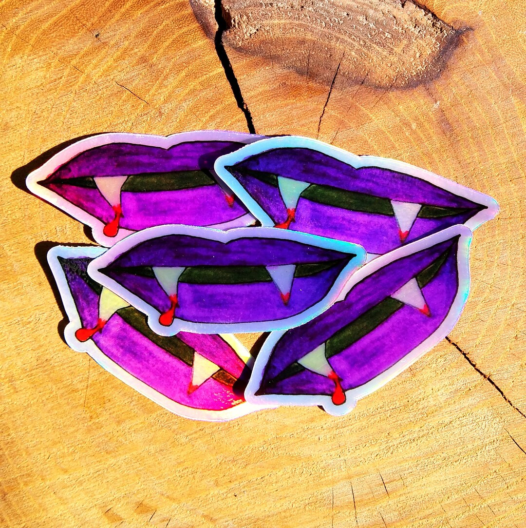 Halloween Vampire Lips Sticker, Holographic Vinyl Sticker, Vampire ...