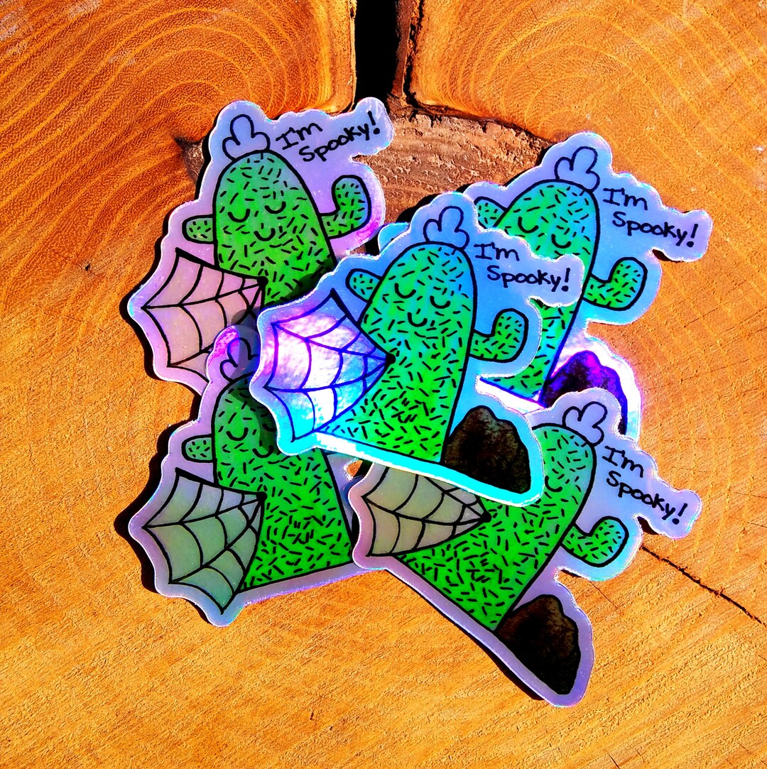Spooky Cactus Sticker, Holographic Vinyl Sticker, Cactus, Desert Plants ...