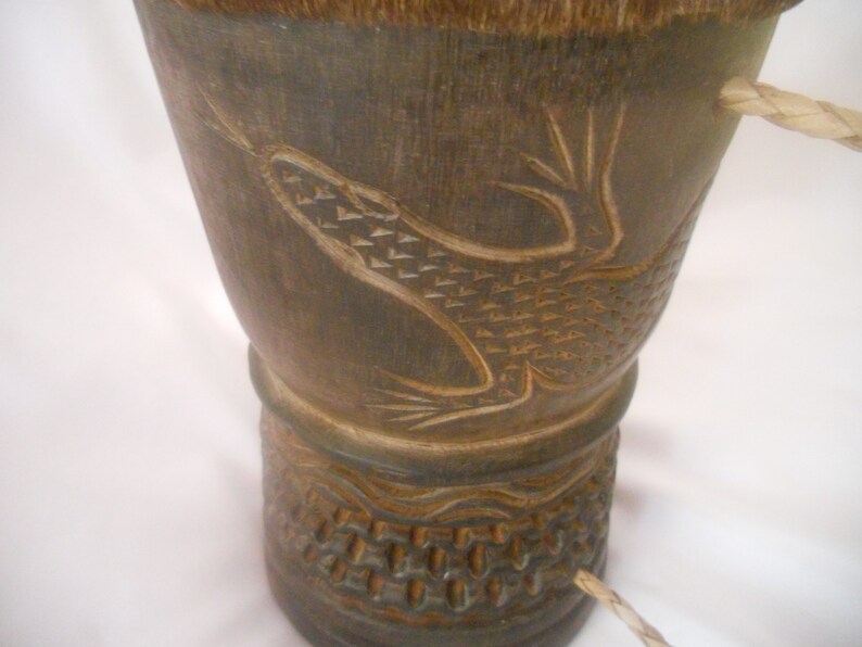 Vintage Ethnic Drum.hand Carved Wooden Drum With Lizard .traditional ...