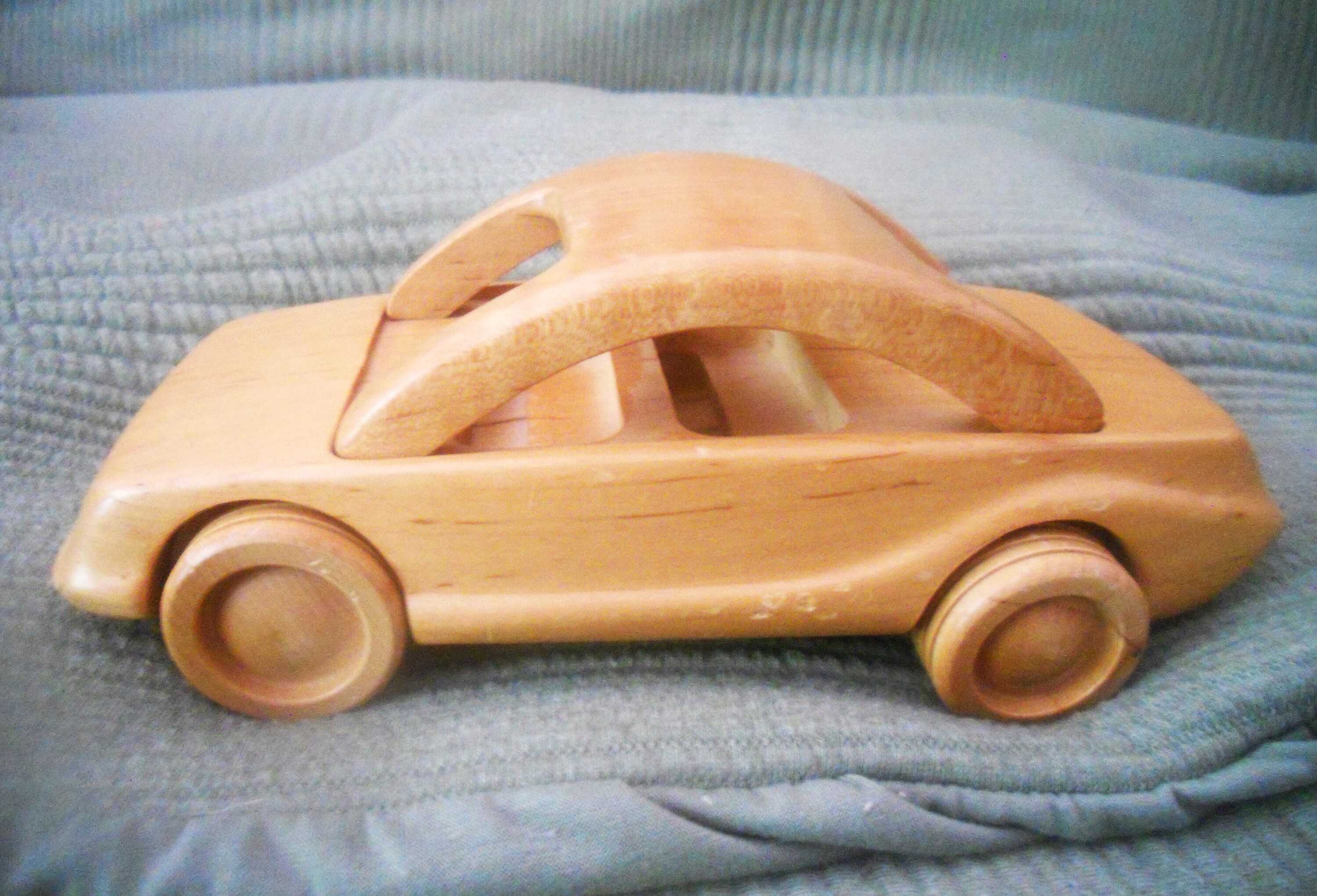 Vintage Handcrafted Wooden Car With Rolling Wheels. Wood Old Evertoys ...