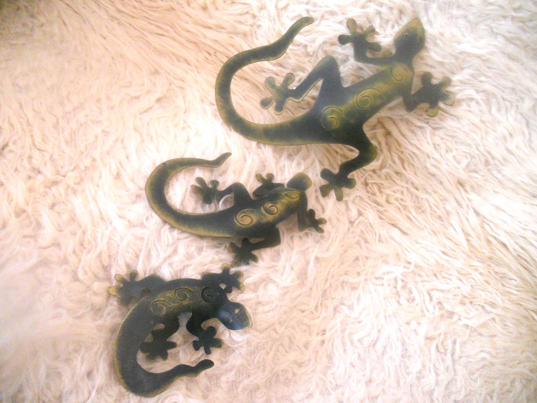 Metal Lizards Set of 3. Vintage Metal Reptile. Metal Gecko Lizard Art ...