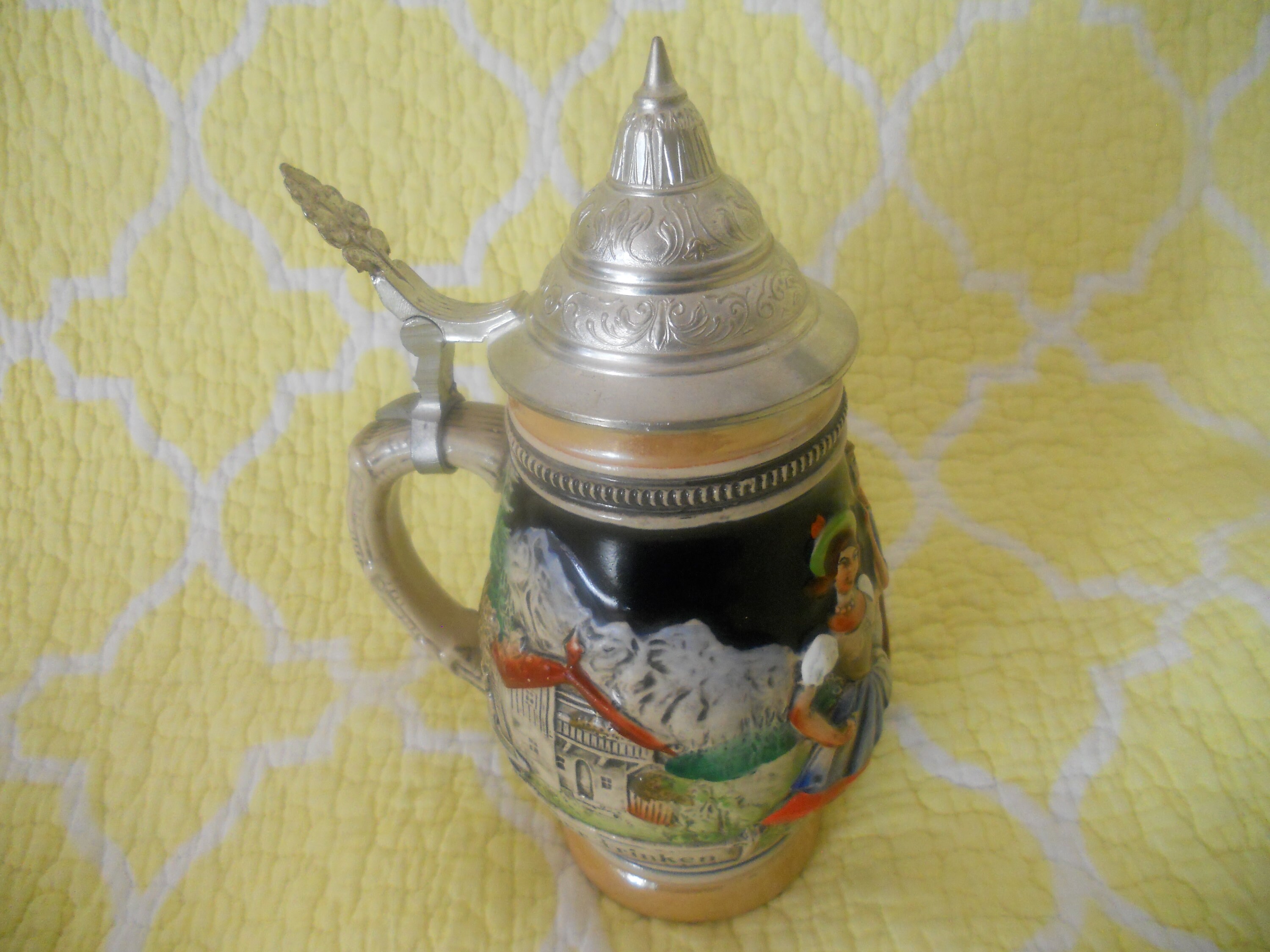 Collectible German Beer Stein. Pewter Lidded Beer Mug Bier Trinken ...