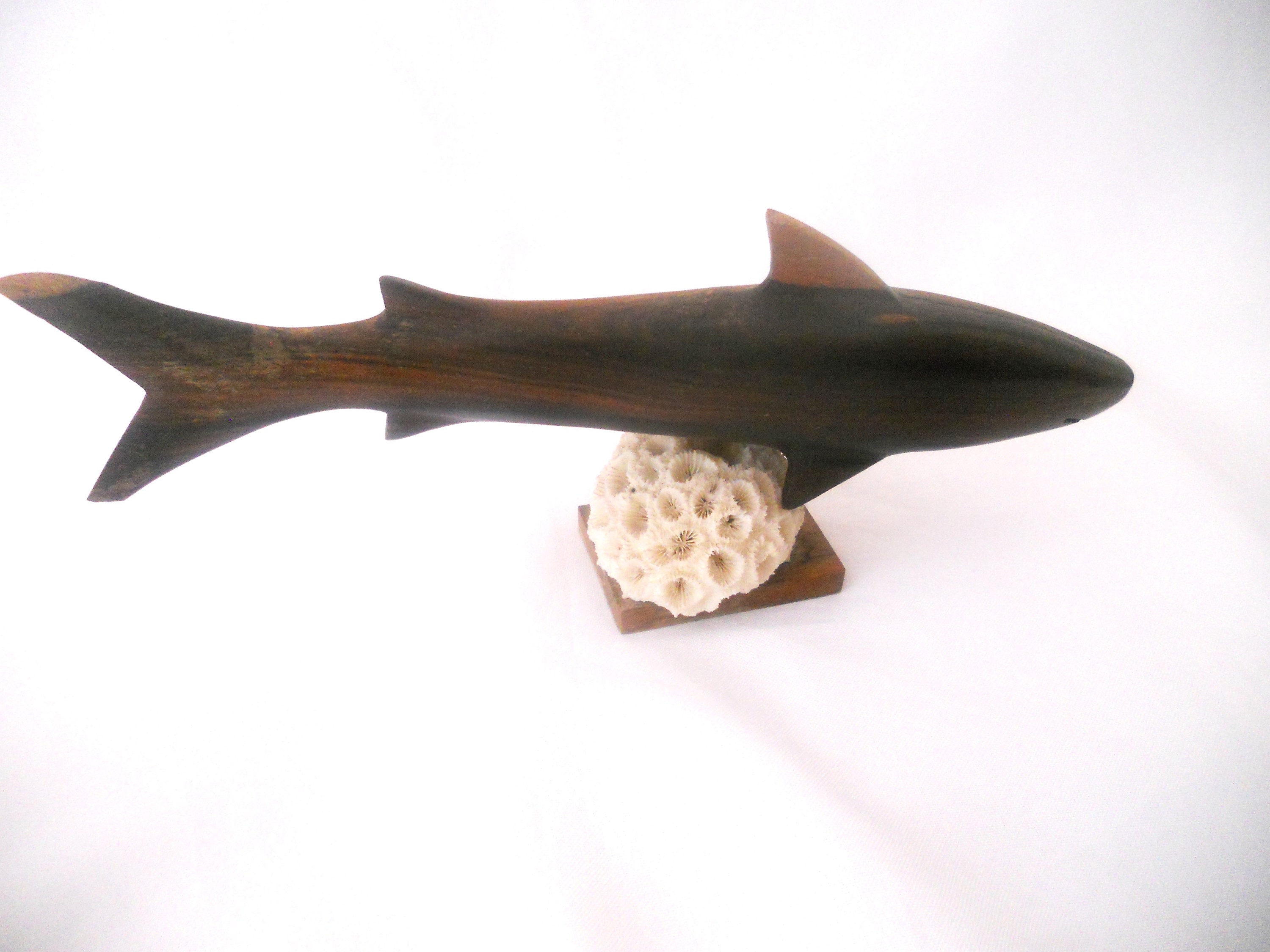 Vintage Wood Shark Figurine on Coral Stand. Collectible Wooden Shark ...