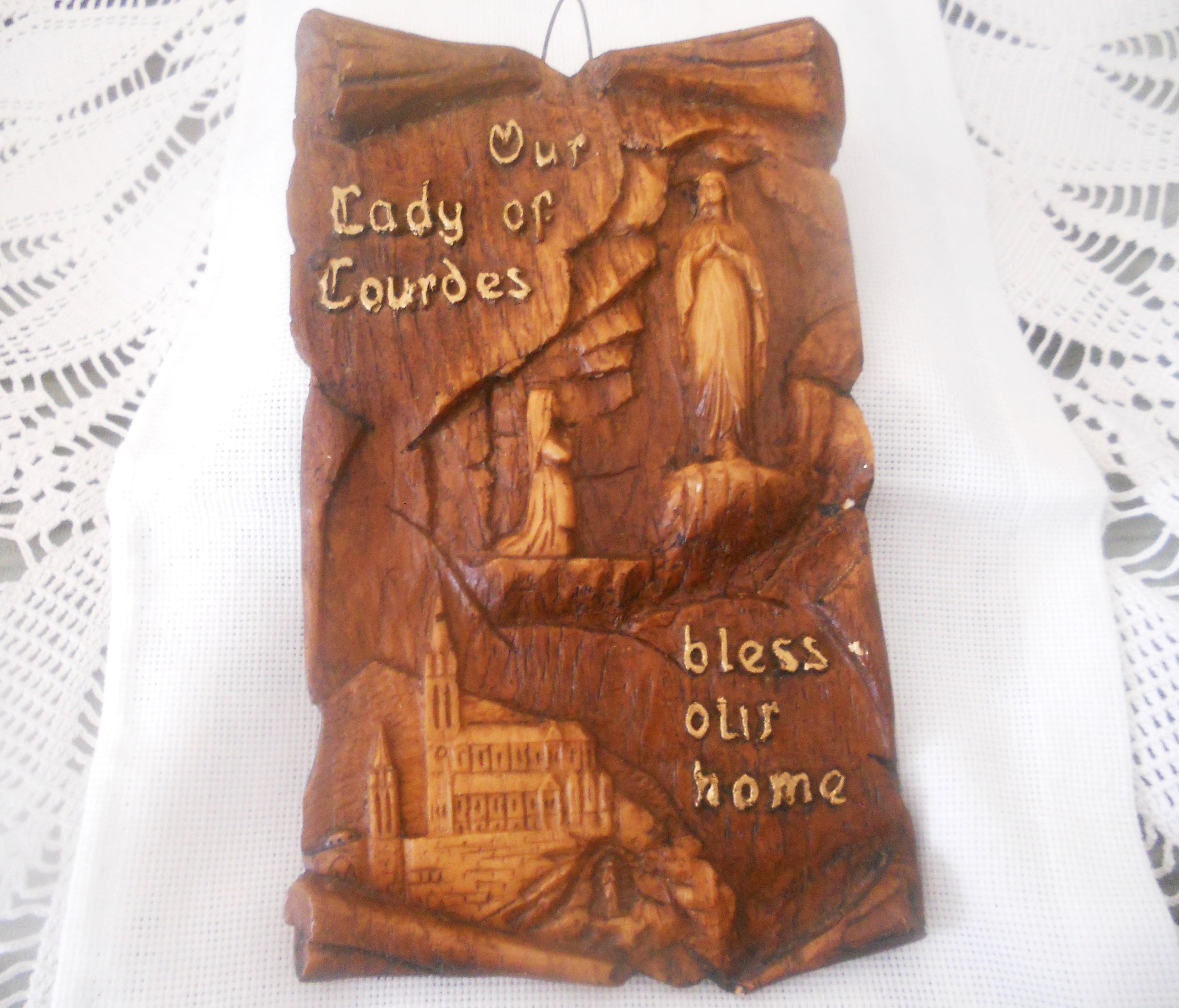 Vintage Lady of Lourdes Bless Our Home Resin Wall Panel. Christian ...