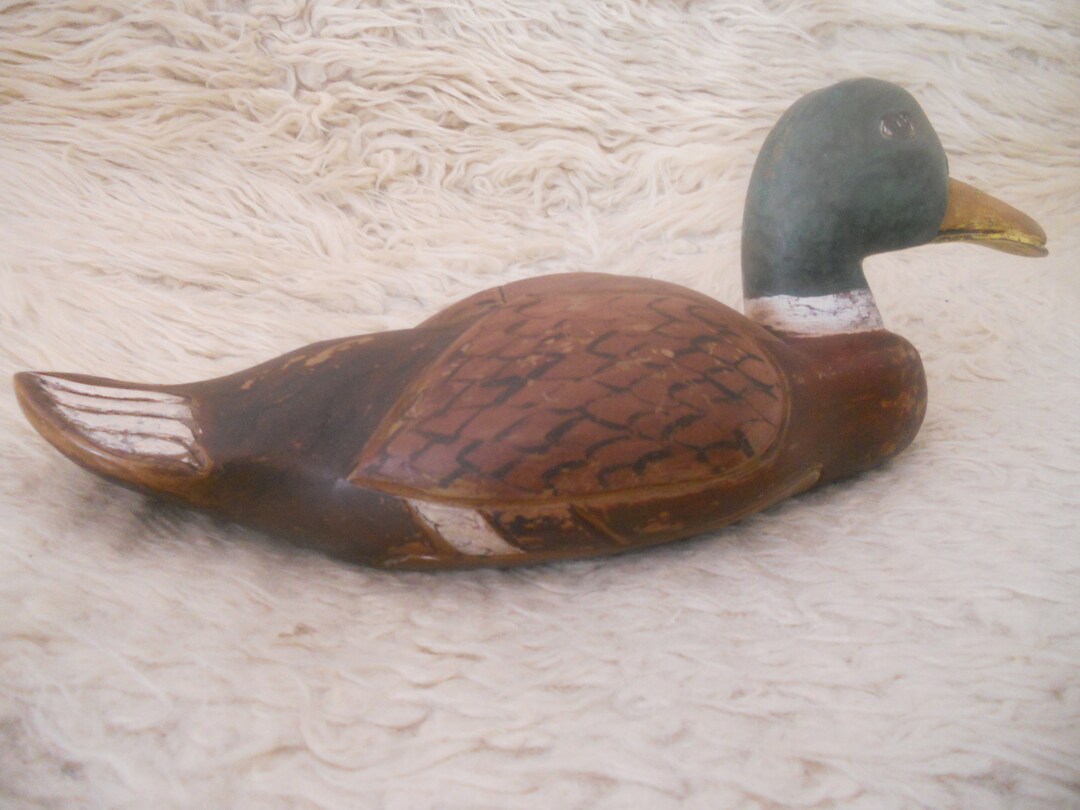 Big Wood Duck Sculpture 16.25 Inches Long.wooden Duck Decoy Figurine ...