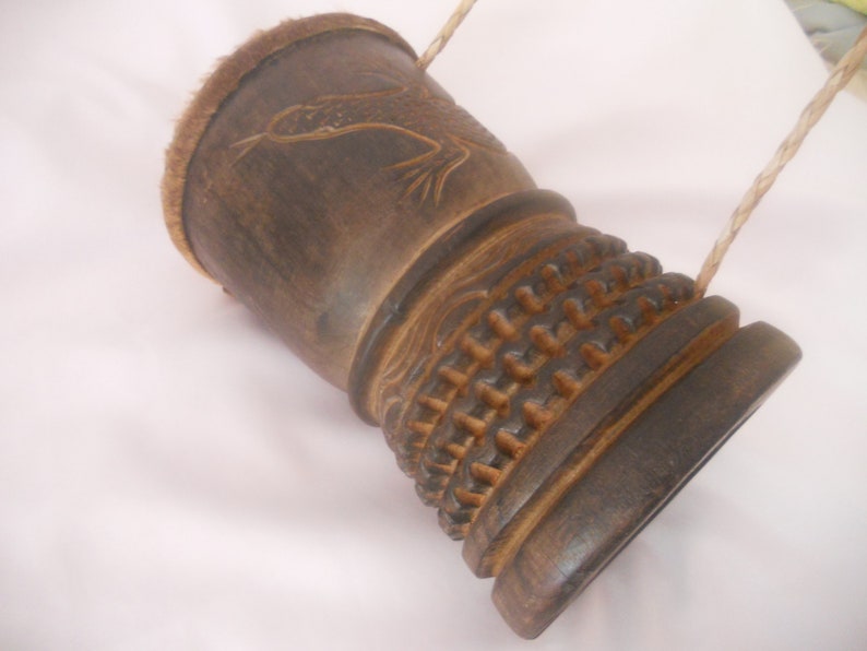 Vintage Ethnic Drum.hand Carved Wooden Drum With Lizard - Etsy