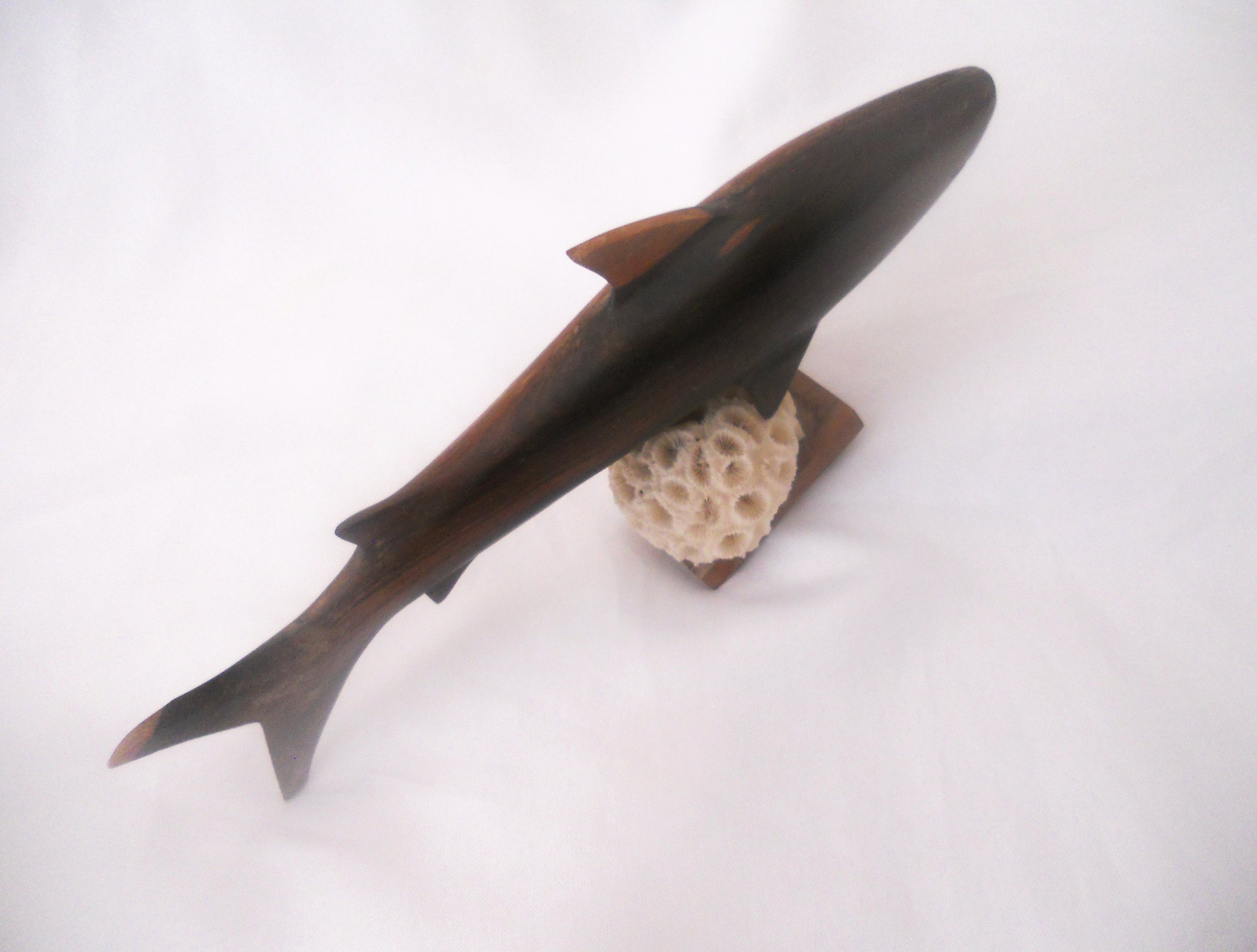 Vintage Wood Shark Figurine on Coral Stand. Collectible Wooden Shark ...