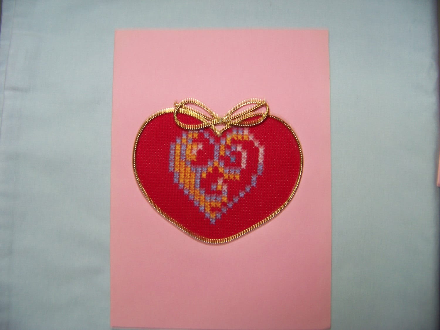 Cross Stitch Red Heart Greeting Card.hand Embroidered Card. Gift for ...