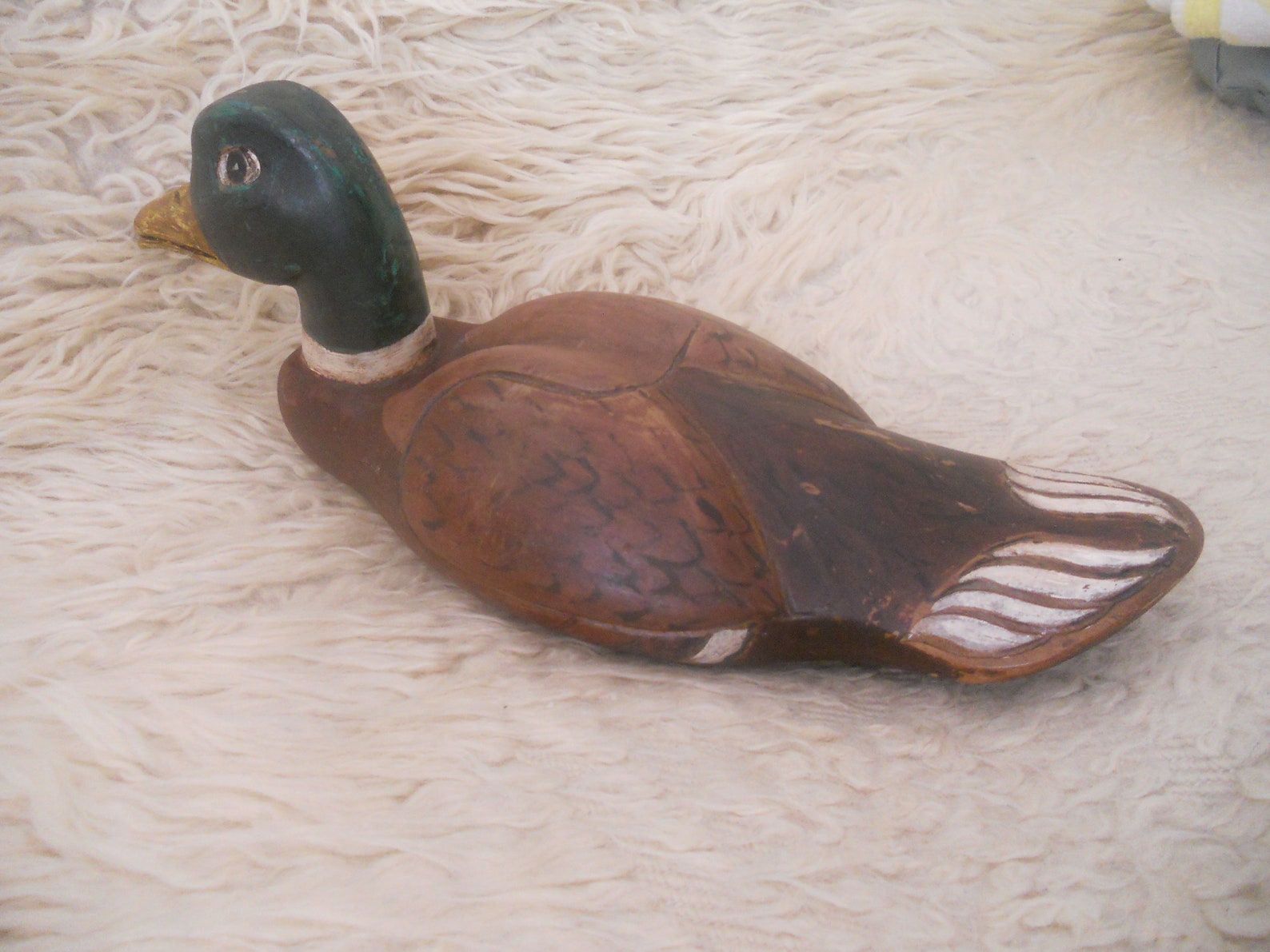 Big Wood Duck Sculpture 16.25 Inches Long.wooden Duck Decoy Figurine ...