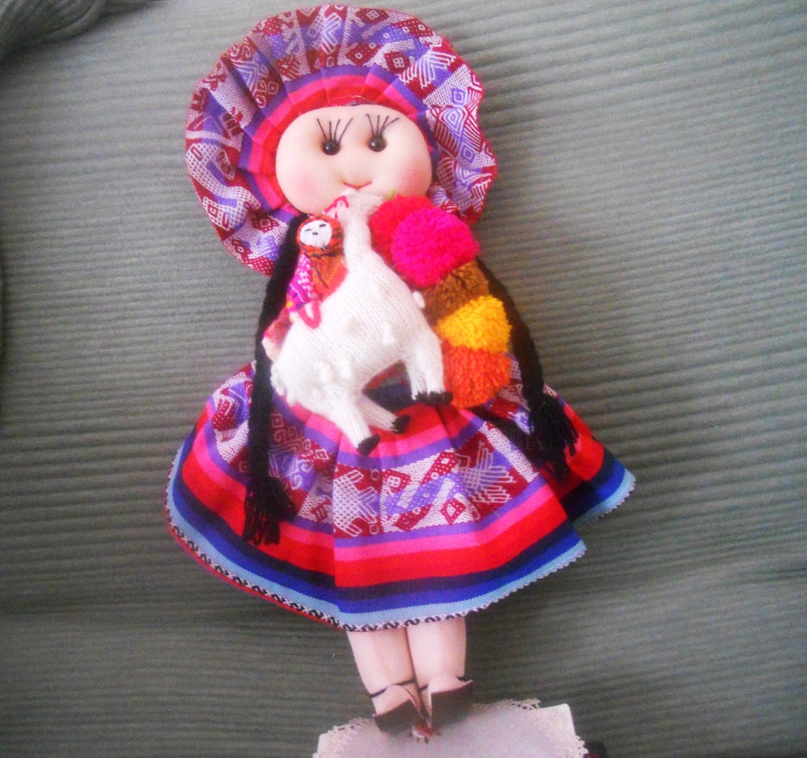 Handmade Peruvian Rag Doll With a Baby and Llama. 17.5''tall Toy Doll ...