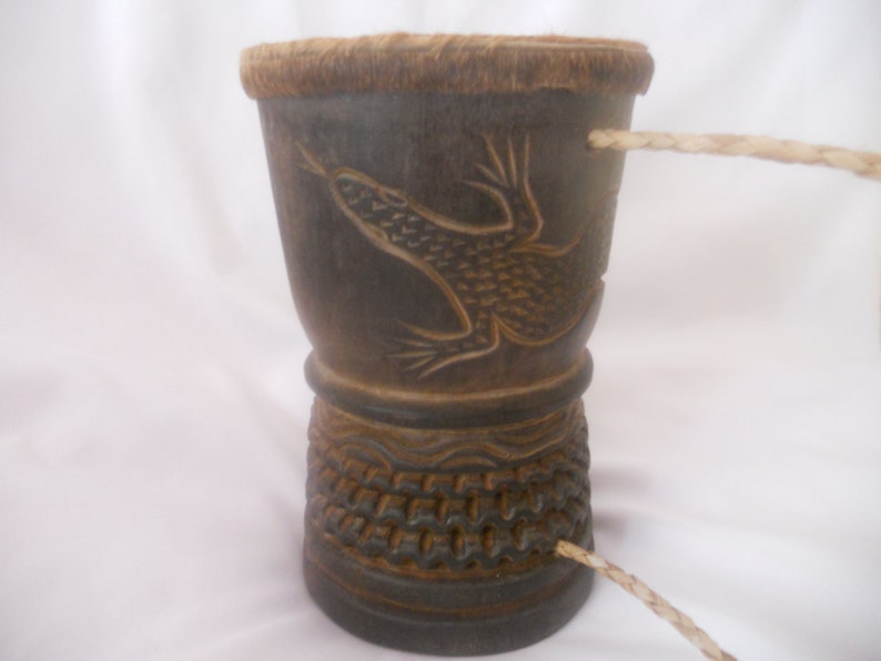 Vintage Ethnic Drum.hand Carved Wooden Drum With Lizard .traditional ...