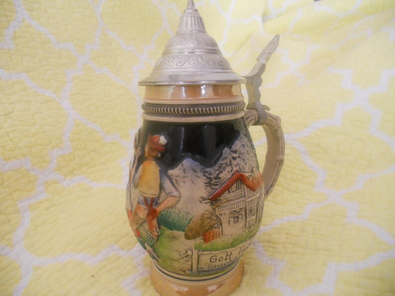 Collectible German Beer Stein. Pewter Lidded Beer Mug Bier Trinken ...