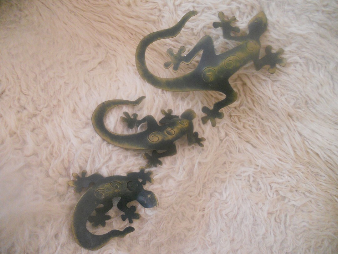 Metal Lizards Set of 3. Vintage Metal Reptile. Metal Gecko Lizard Art ...
