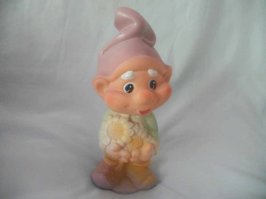 Vintage Rubber Gnome Toy. Rubber Dwarf With Flowers. Kid's Gift. Kid's ...