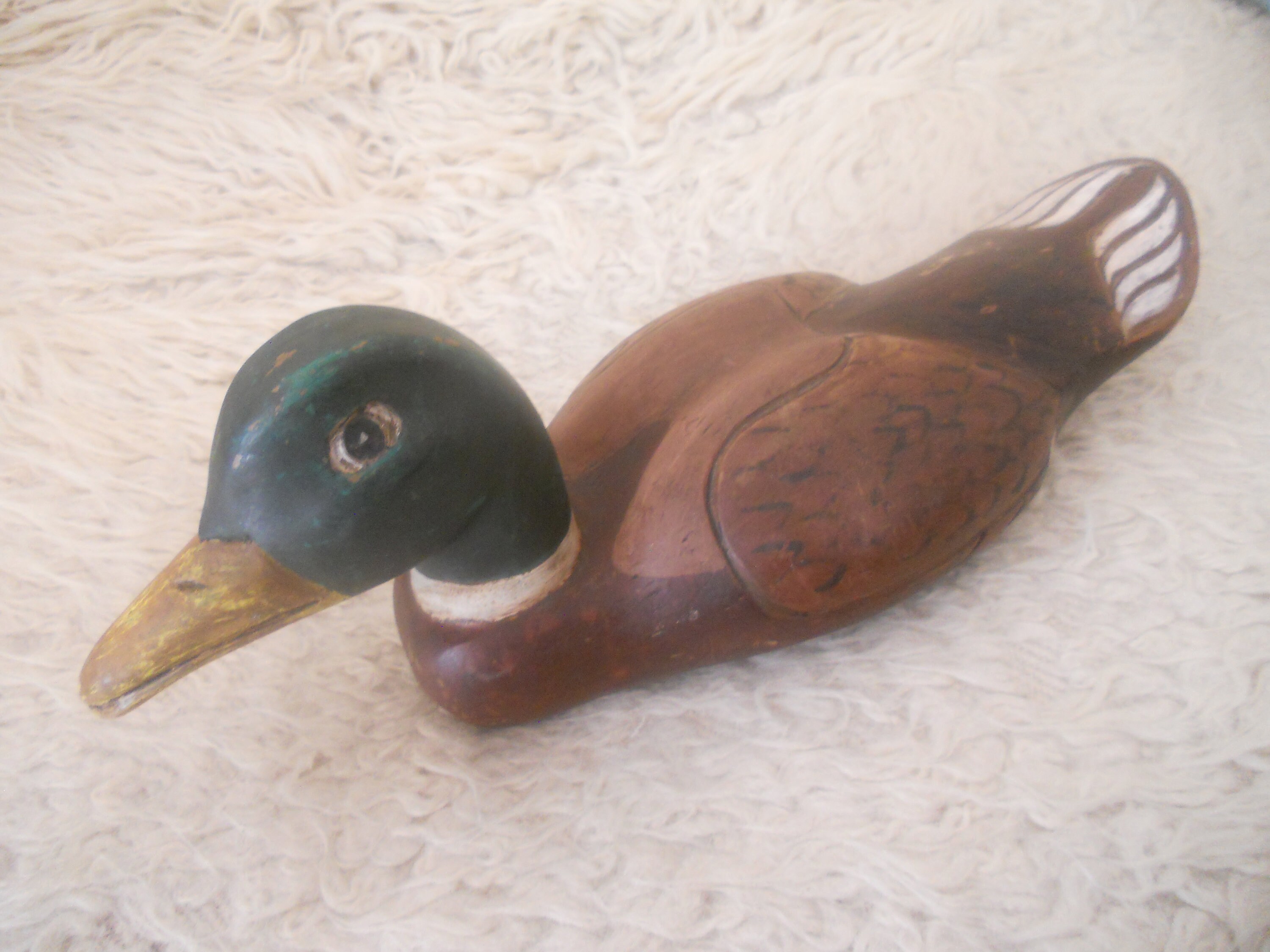 Big Wood Duck Sculpture 16.25 Inches Long.wooden Duck Decoy Figurine ...