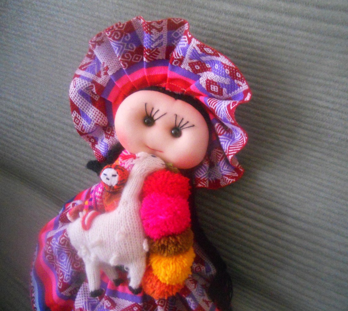 Handmade Peruvian Rag Doll With a Baby and Llama. 17.5''tall Toy Doll ...