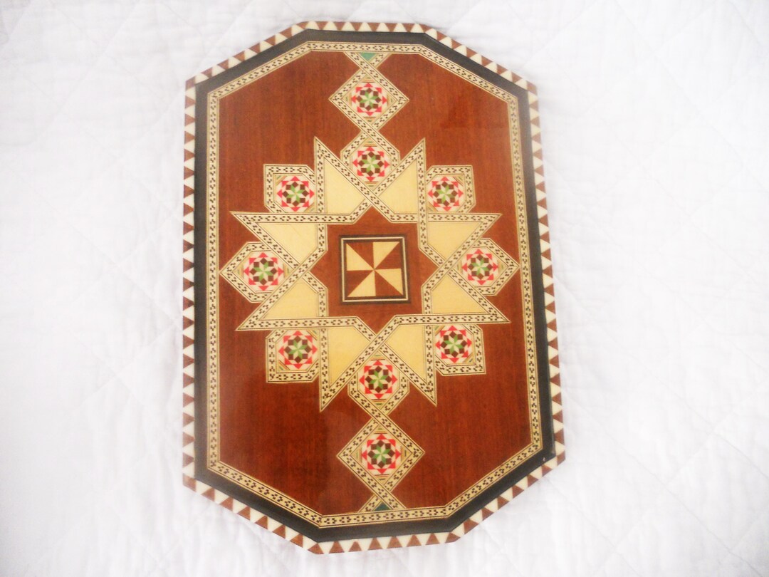 Vintage Taracea Tray. Handcrafted Inlaid Wood Marquetry Tray Made in Spain. Gift for Her ...
