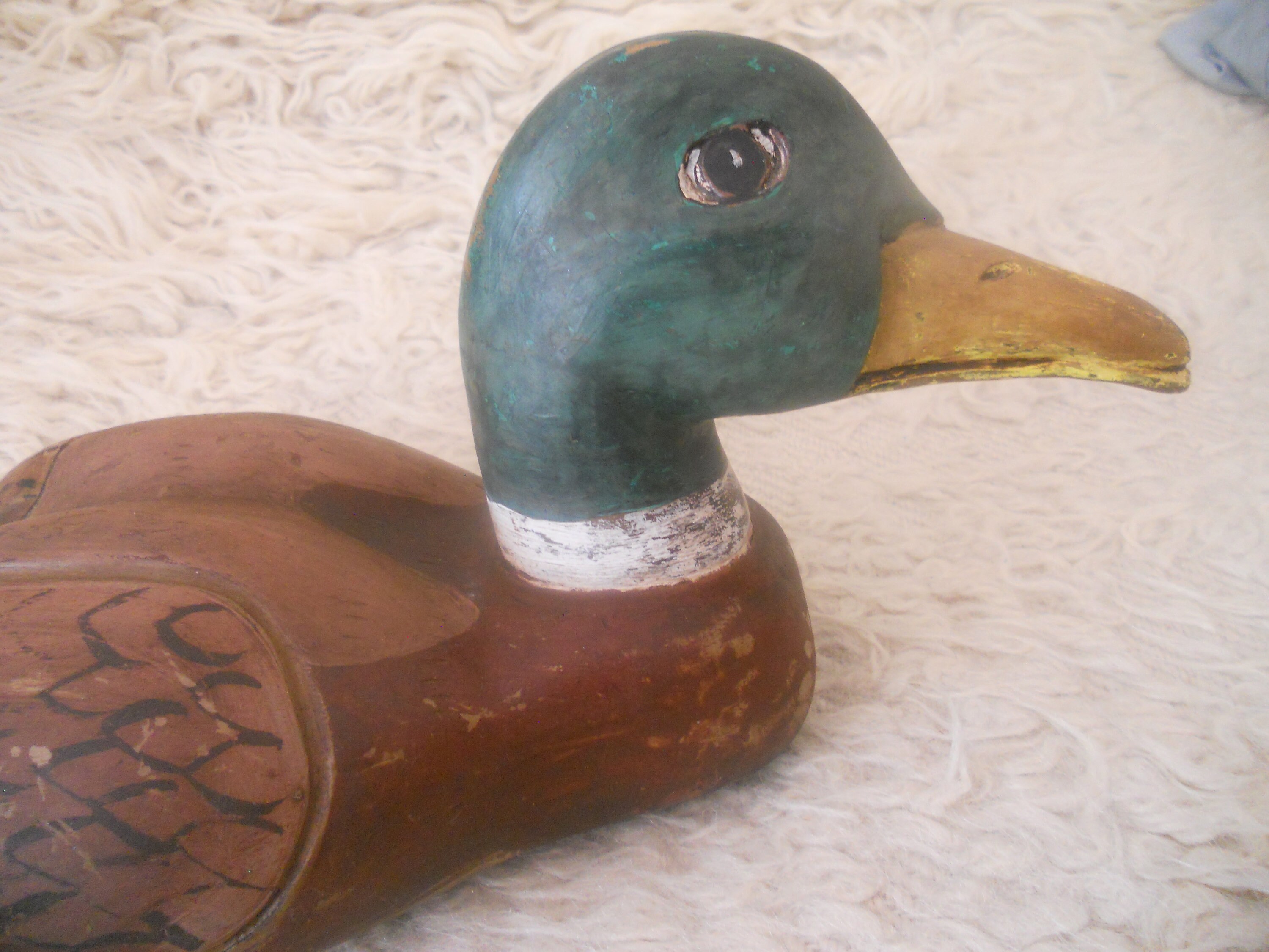 Big Wood Duck Sculpture 16.25 Inches Long.wooden Duck Decoy Figurine ...