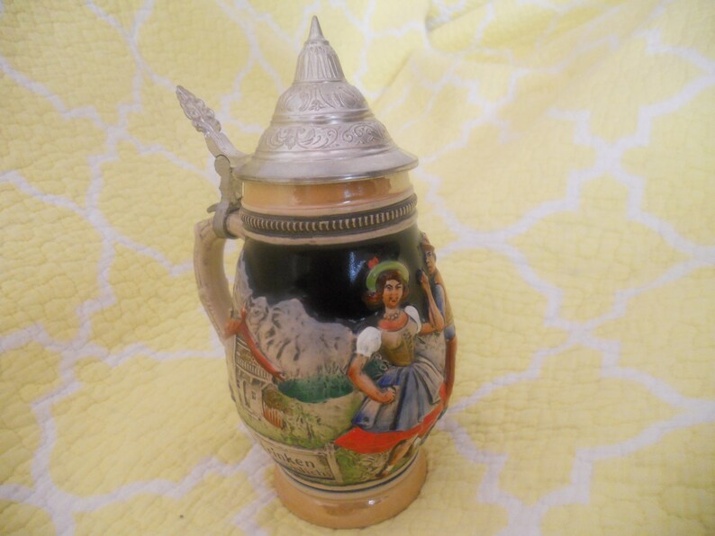 Collectible German Beer Stein. Pewter Lidded Beer Mug Bier Trinken ...