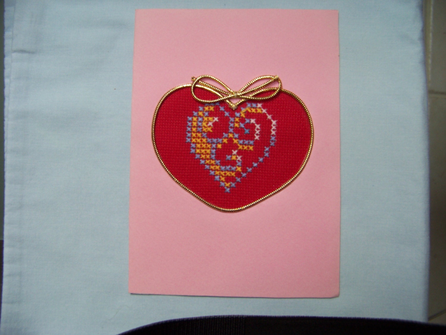 Cross Stitch Red Heart Greeting Card.hand Embroidered Card. Gift for ...