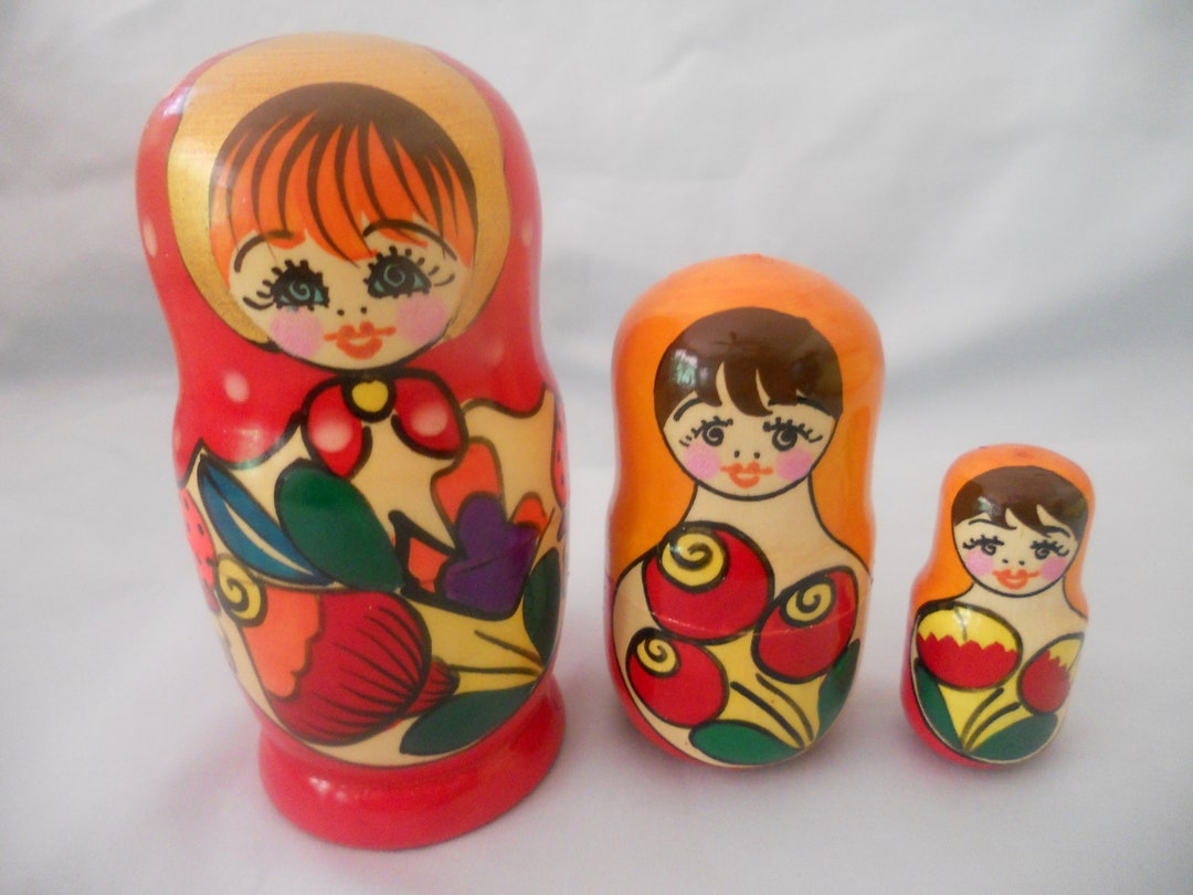 Authentic Vintage Russian 3 Pc Matryoshka Doll. Soviet Nesting Doll ...