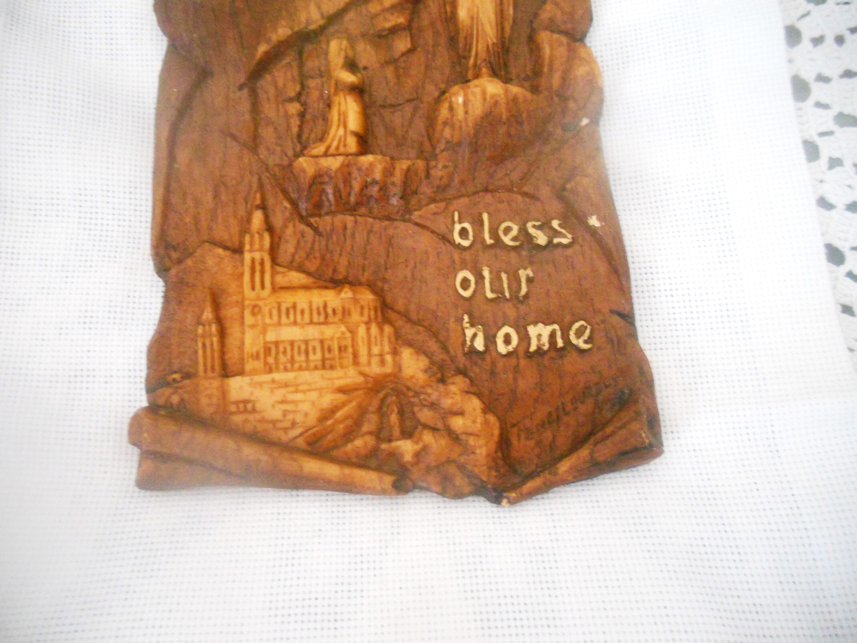 Vintage Lady of Lourdes Bless Our Home Resin Wall Panel. Christian ...