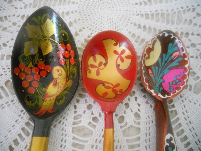 Vintage Russian Wooden Spoons Set of Three.decorative Wood - Etsy