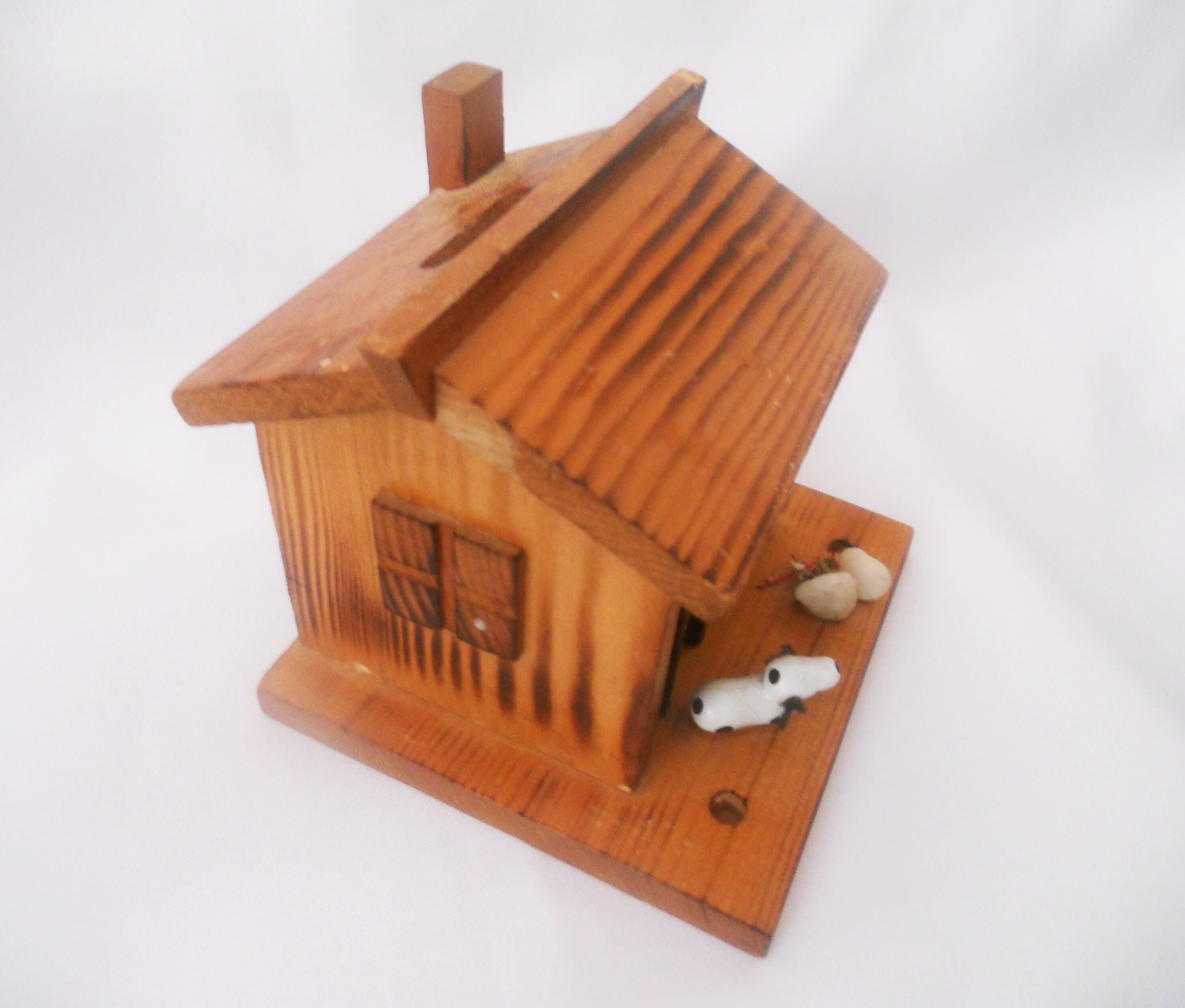 Vintage Handcrafted Wooden House Money Bank. Home Sweet Home Saving ...