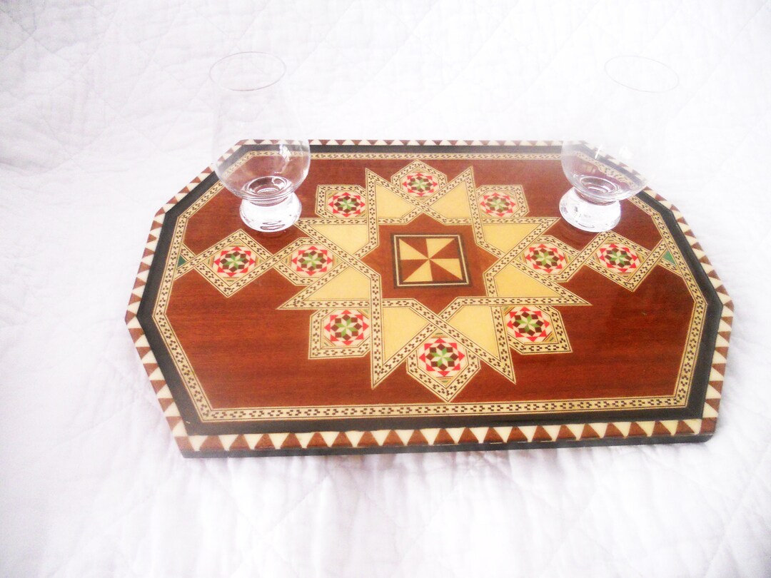 Vintage Taracea Tray. Handcrafted Inlaid Wood Marquetry Tray Made in Spain. Gift for Her ...