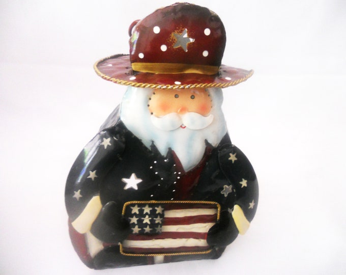 Vintage Uncle Sam With American Flag Tin Metal Figurine. Tin Candle ...