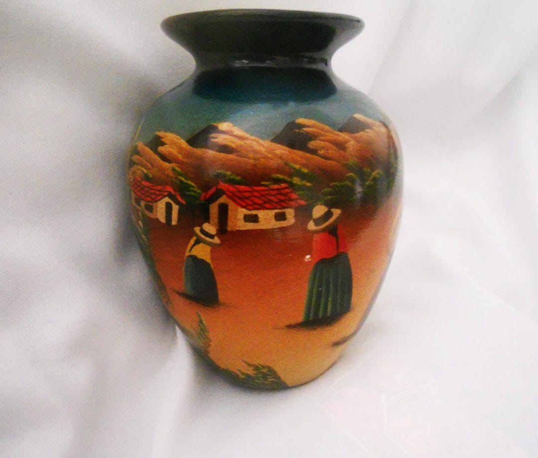 Vintage Hand Painted Peruvian Ceramic Vase. Pottery Made in Peru ...
