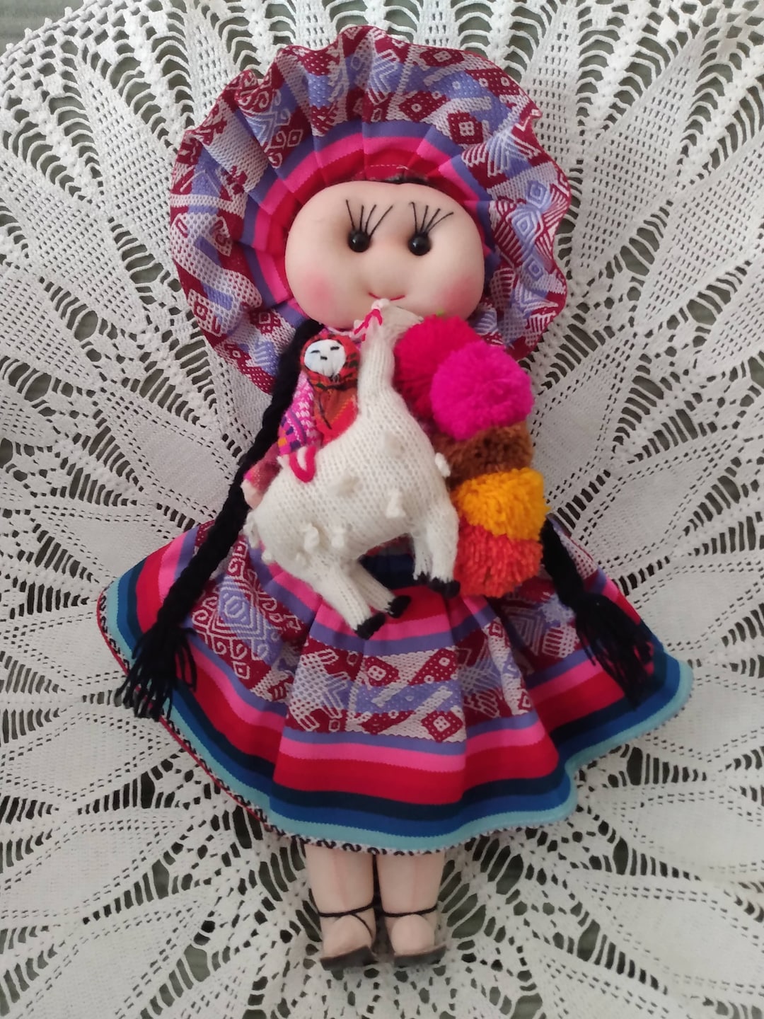 Handmade Peruvian Rag Doll With a Baby and Llama. 17.5''tall Toy Doll ...