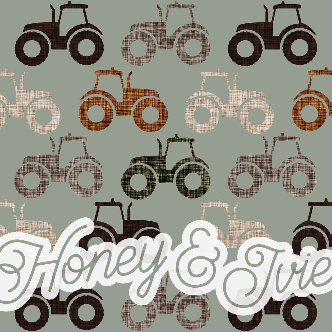 Sage + Olive + Brown Linen Tractors. Seamless File. Seamless Pattern ...