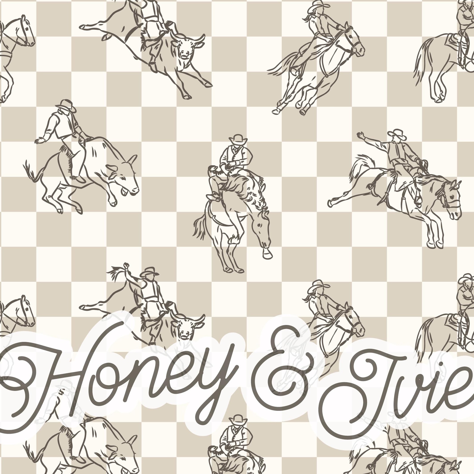Oak and Owl Rodeo Checkerboard. Check. Checkered. Seamless Pattern File ...