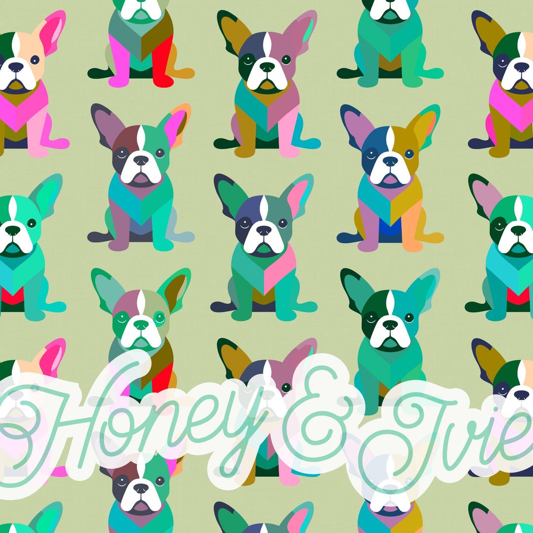 Green Color Pop French Bulldogs. Frenchies. Bright. Colorful. Girl ...