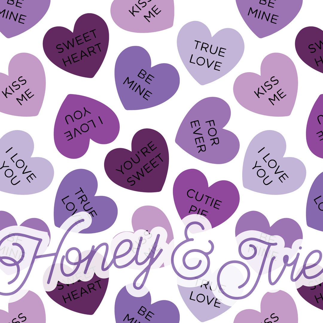Purple Conversation Candy Hearts. Seamless File. Seamless Pattern ...