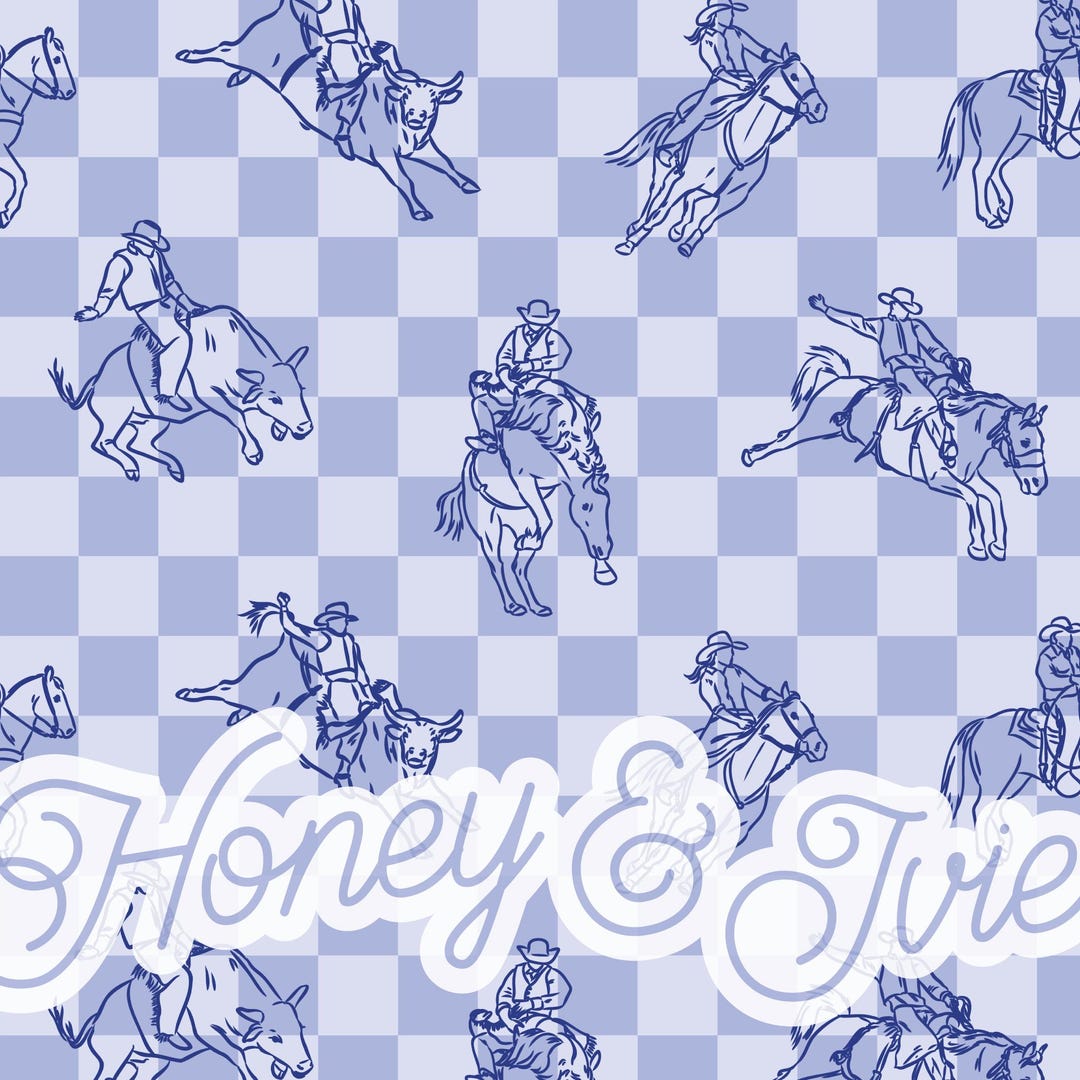 Periwinkle Rodeo Checkerboard. Check. Checkered. Seamless Pattern File. Cowboy Seamless. Steer ...