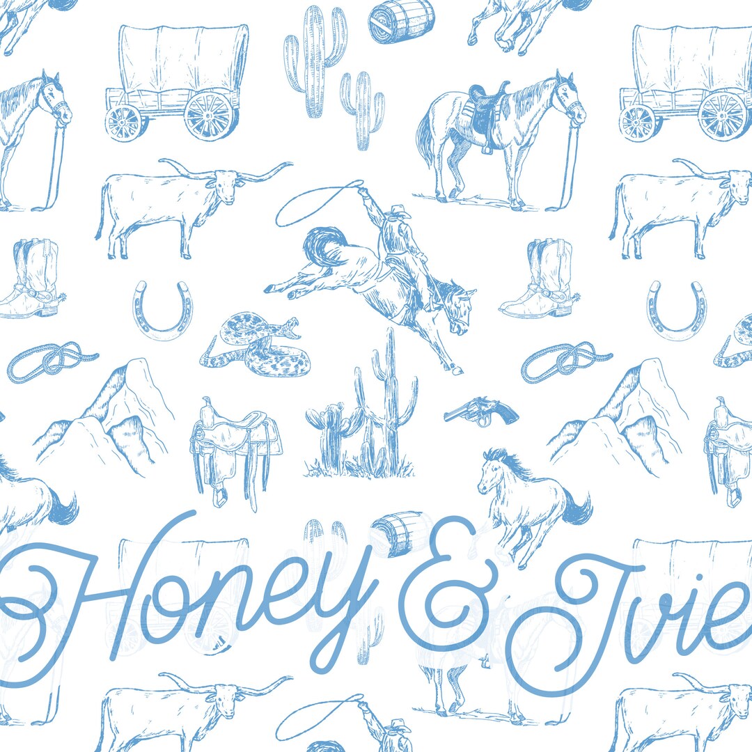 Cowboy Toile De Jouy French Blue. Seamless File. Seamless Pattern ...