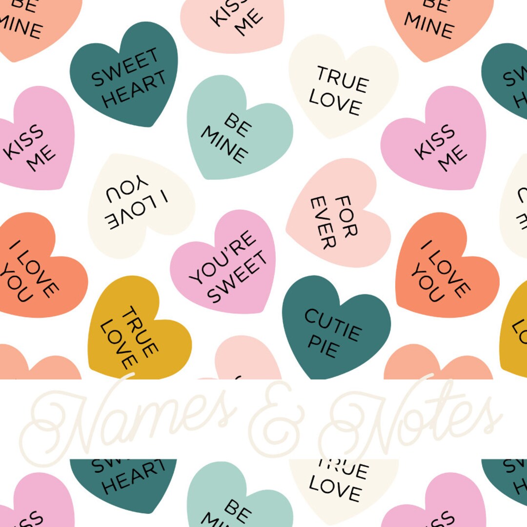 Pink Gold Teal Conversation Candy Hearts. Seamless File. - Etsy
